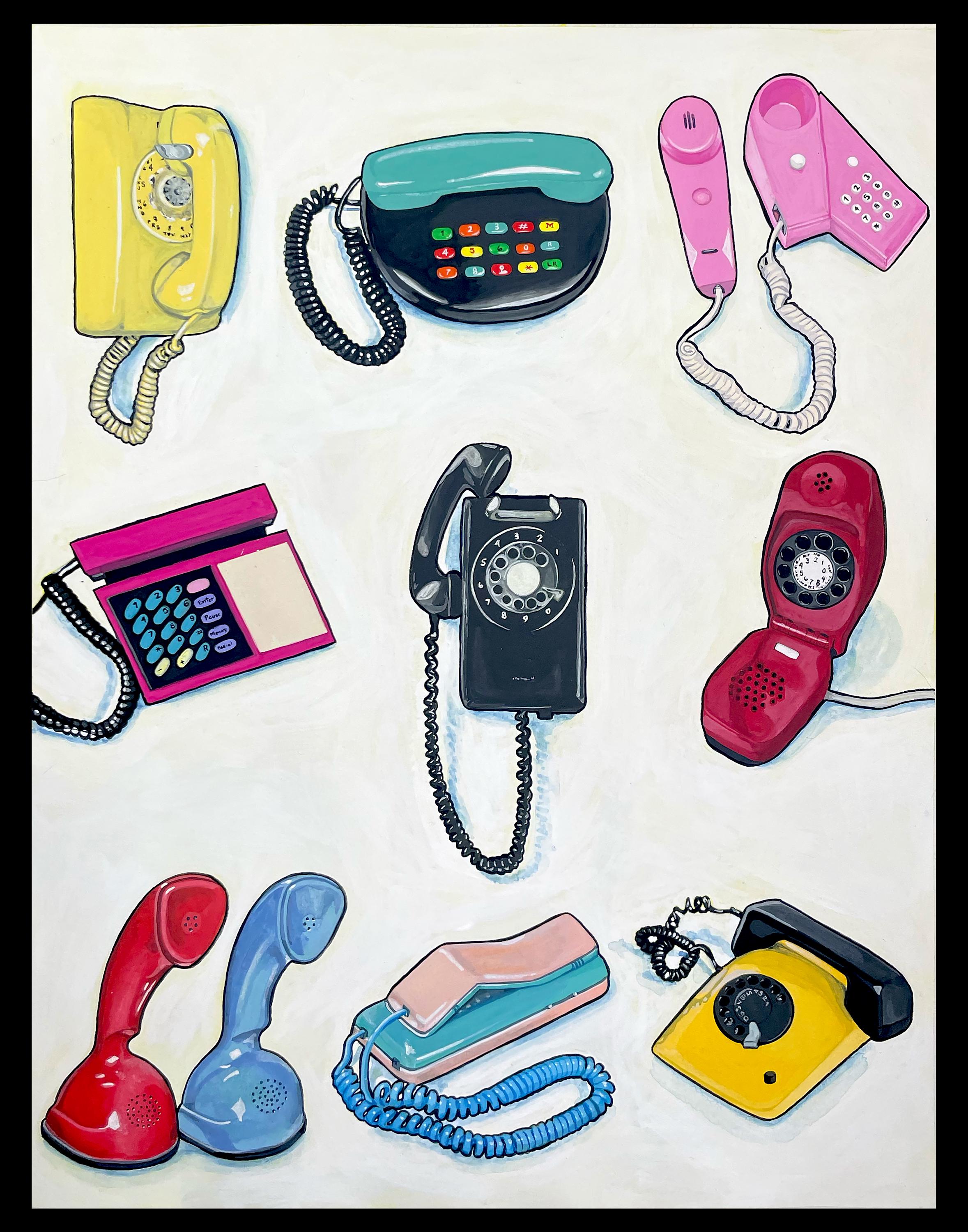 Vintage Telephone Art Print Original Painting of Retro Phones Home ...