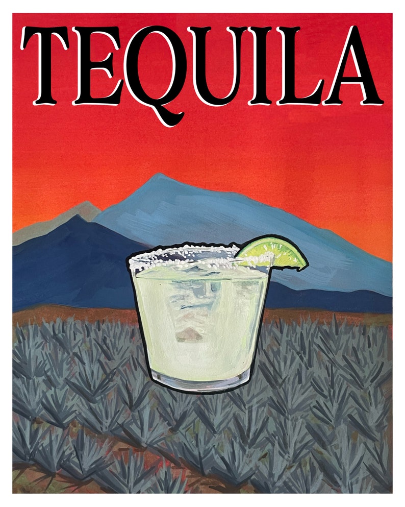 Tequila Art Print Original Painting of a Margarita Over a Field of ...
