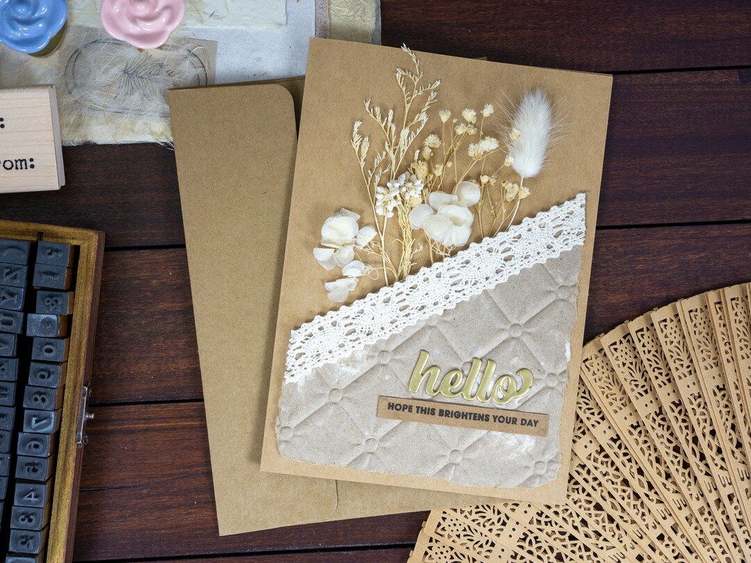 Kraft Greeting Card A7 | White Flower Bouquet - Etsy