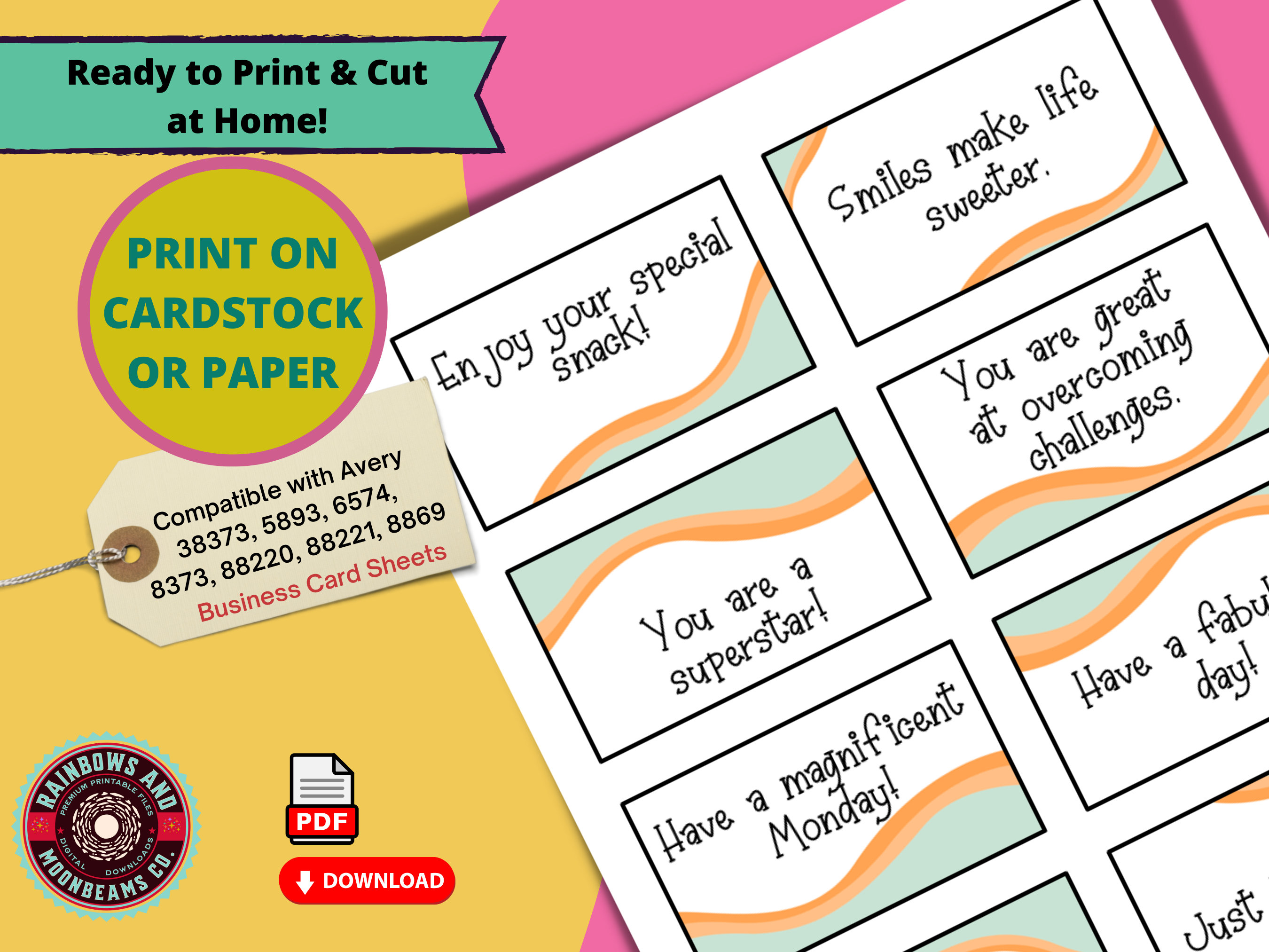 Positive Lunchbox Notes for Kids | 56 Encouragement Cards (PDF Download ...