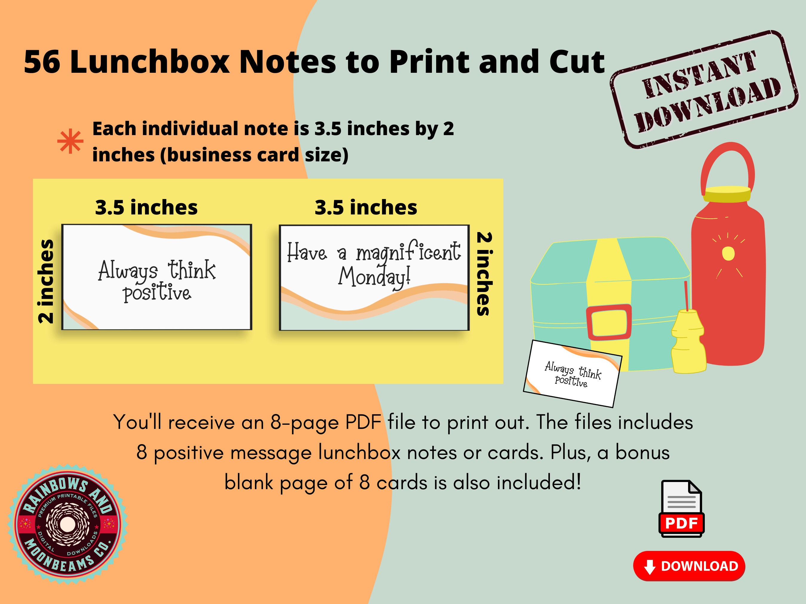 Positive Lunchbox Notes for Kids | 56 Encouragement Cards (PDF Download ...