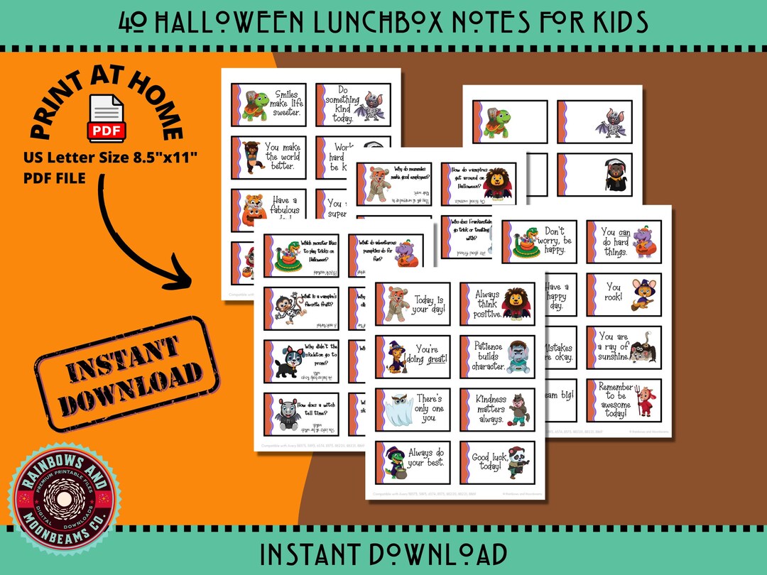 40 Halloween Positive Message and Jokes Lunchbox Notes for Kids ...