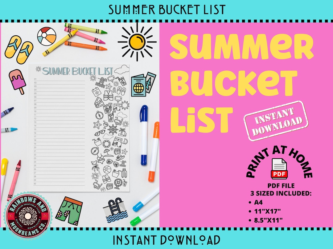 Summer Bucket List for Kids Coloring Sheet | Digital Download | Print ...