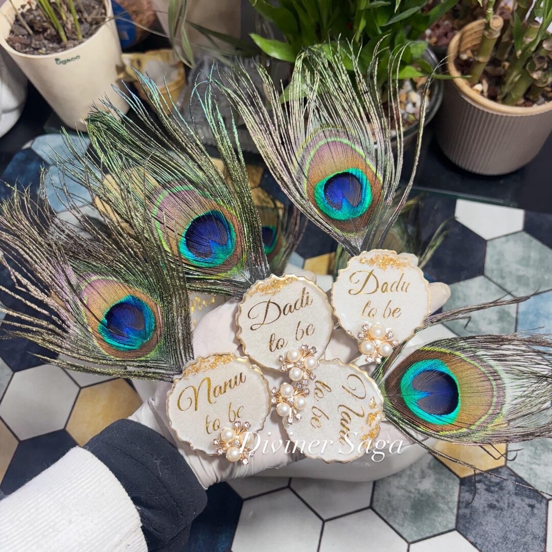Custom Resin Name Brooches With Peacock Feather | Personalized Baby ...