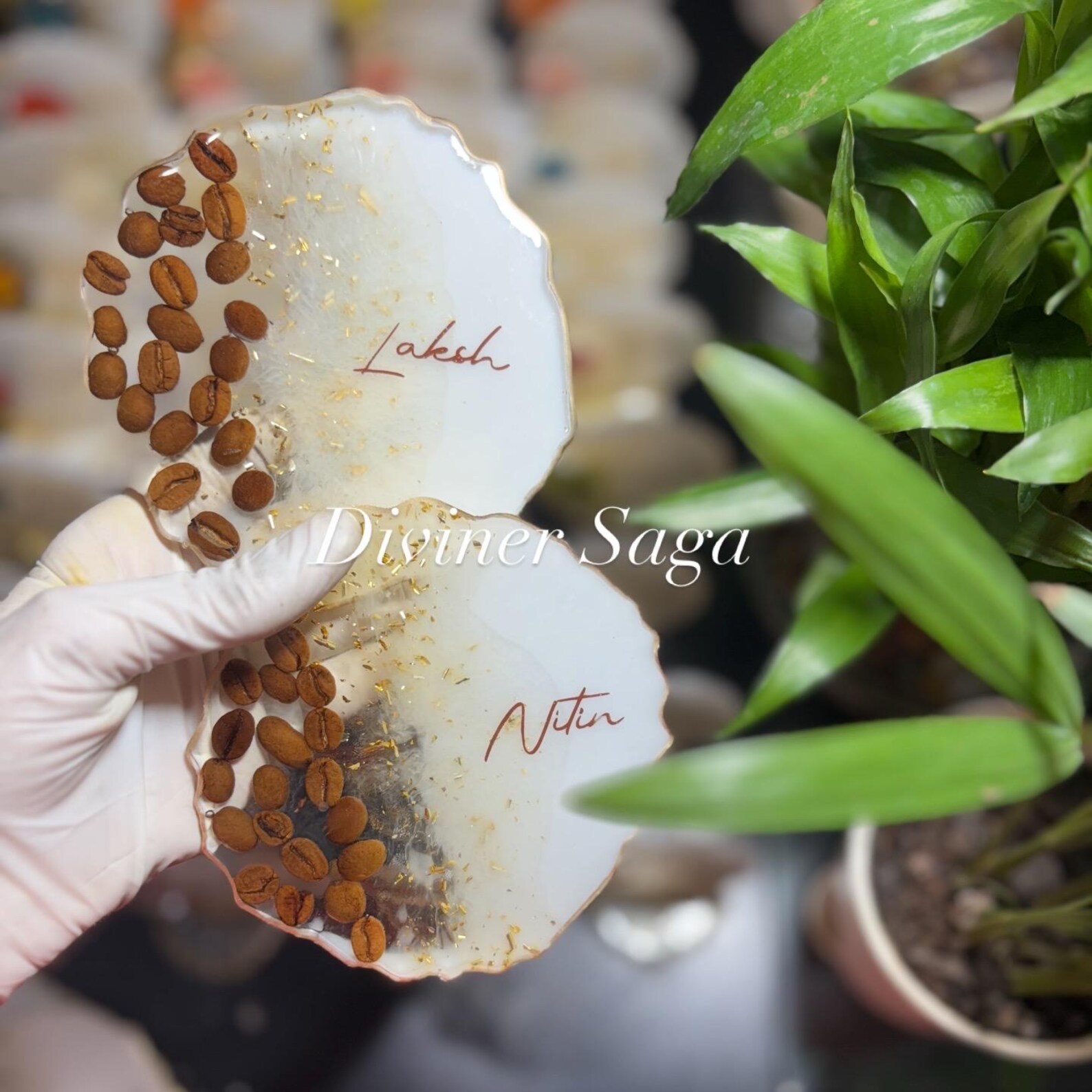 Personalized Real Coffee Bean Coasters – Set of 2 | Custom Name Resin ...