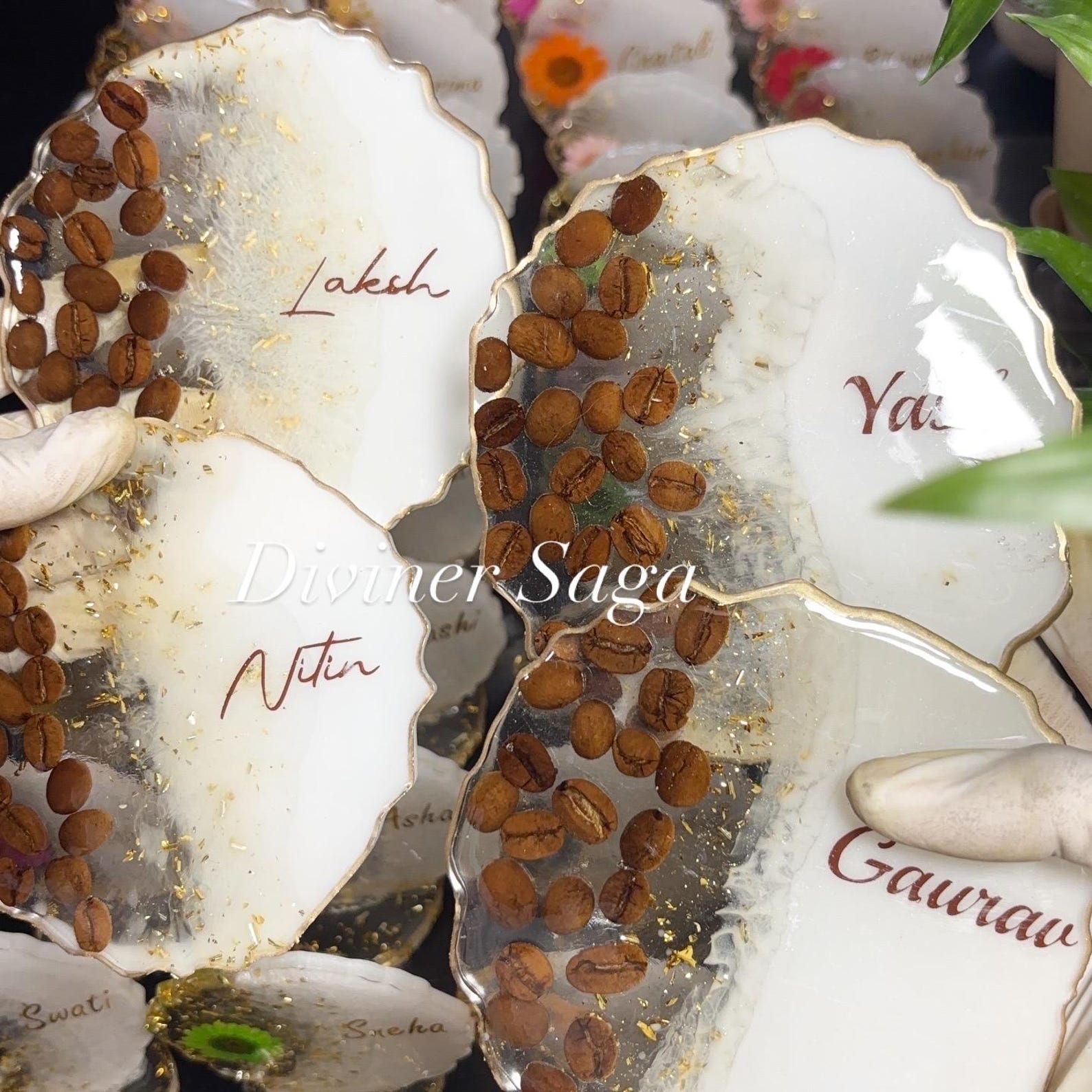 Personalized Real Coffee Bean Coasters – Set of 2 | Custom Name Resin ...