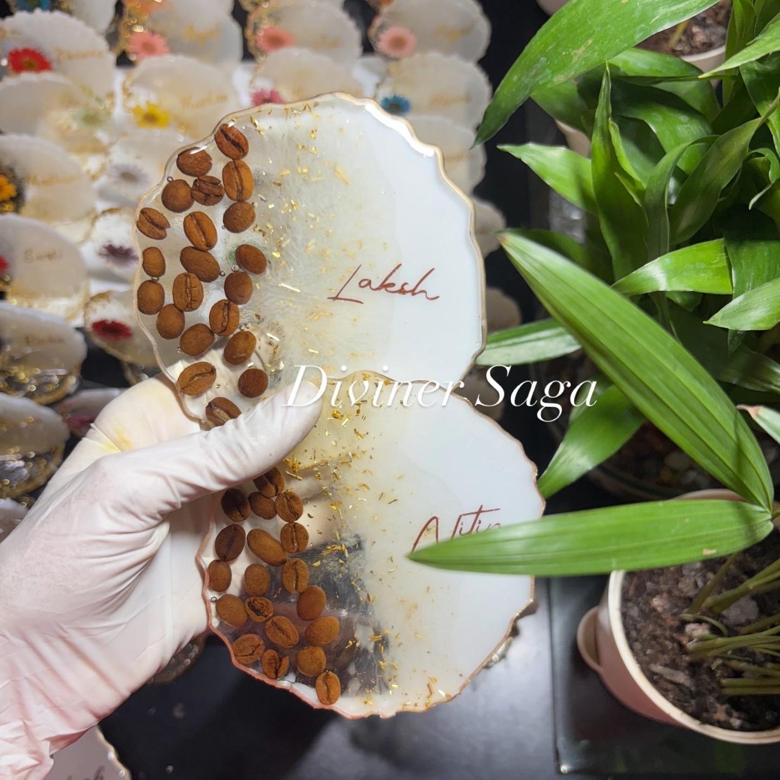 Personalized Real Coffee Bean Coasters – Set of 2 | Custom Name Resin ...
