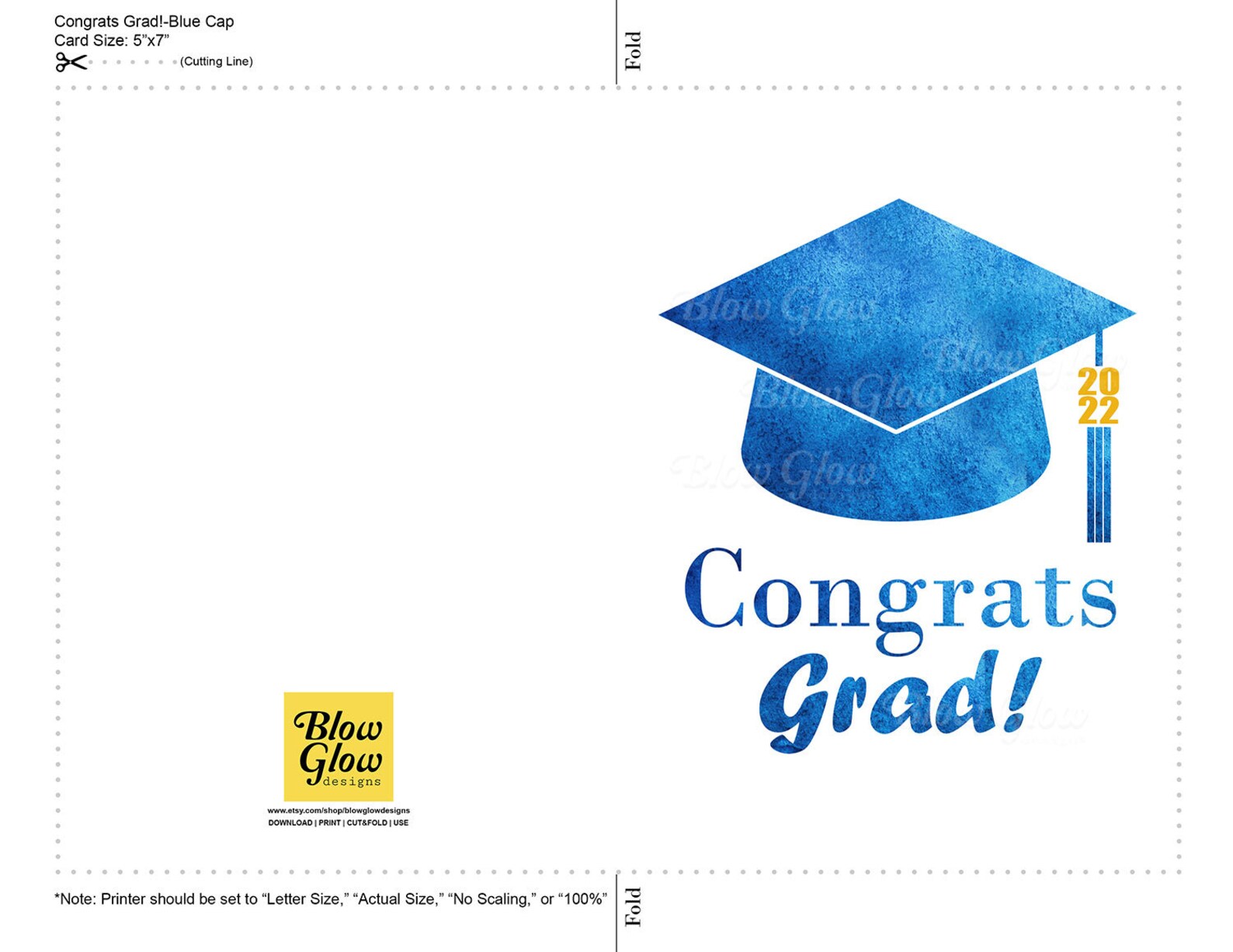 Printable Graduation 5x7 Card, Graduation Blue Cap Printable Card ...