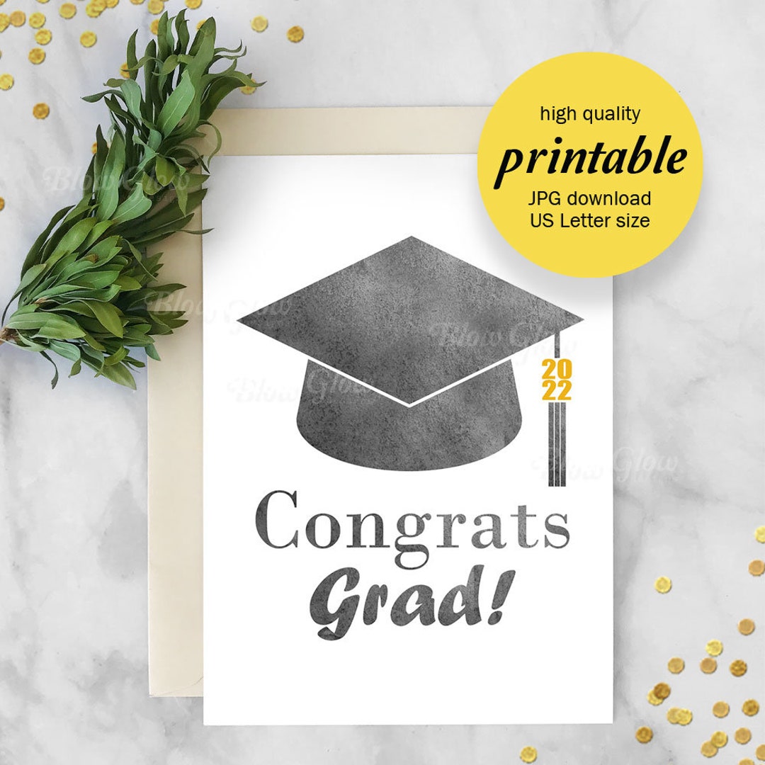 Printable Graduation 5x7 Card, Graduation Black Cap Printable Card ...