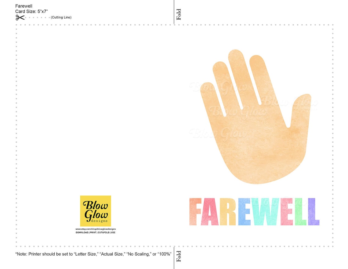 Printable Farewell 5x7 Card Farewell Hand Printable Card | Etsy