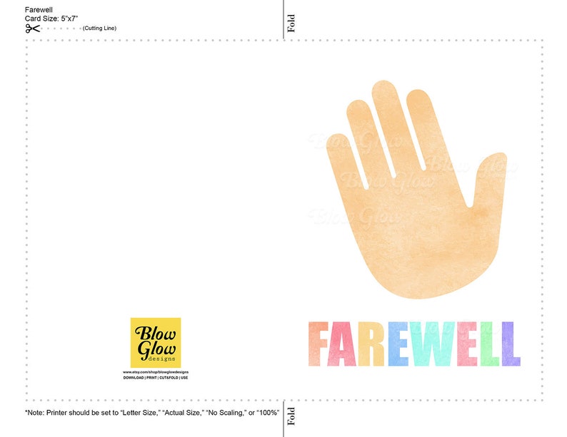 Printable Farewell 5x7 Card, Farewell Hand Printable Card, Farewell ...