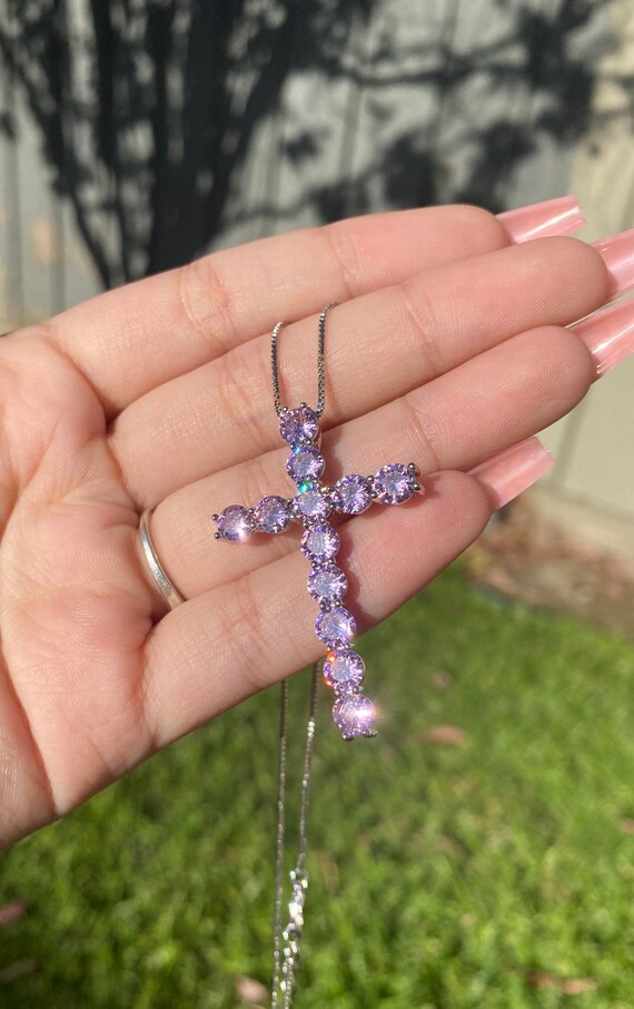 Pink Diamond Cross Necklace - Etsy