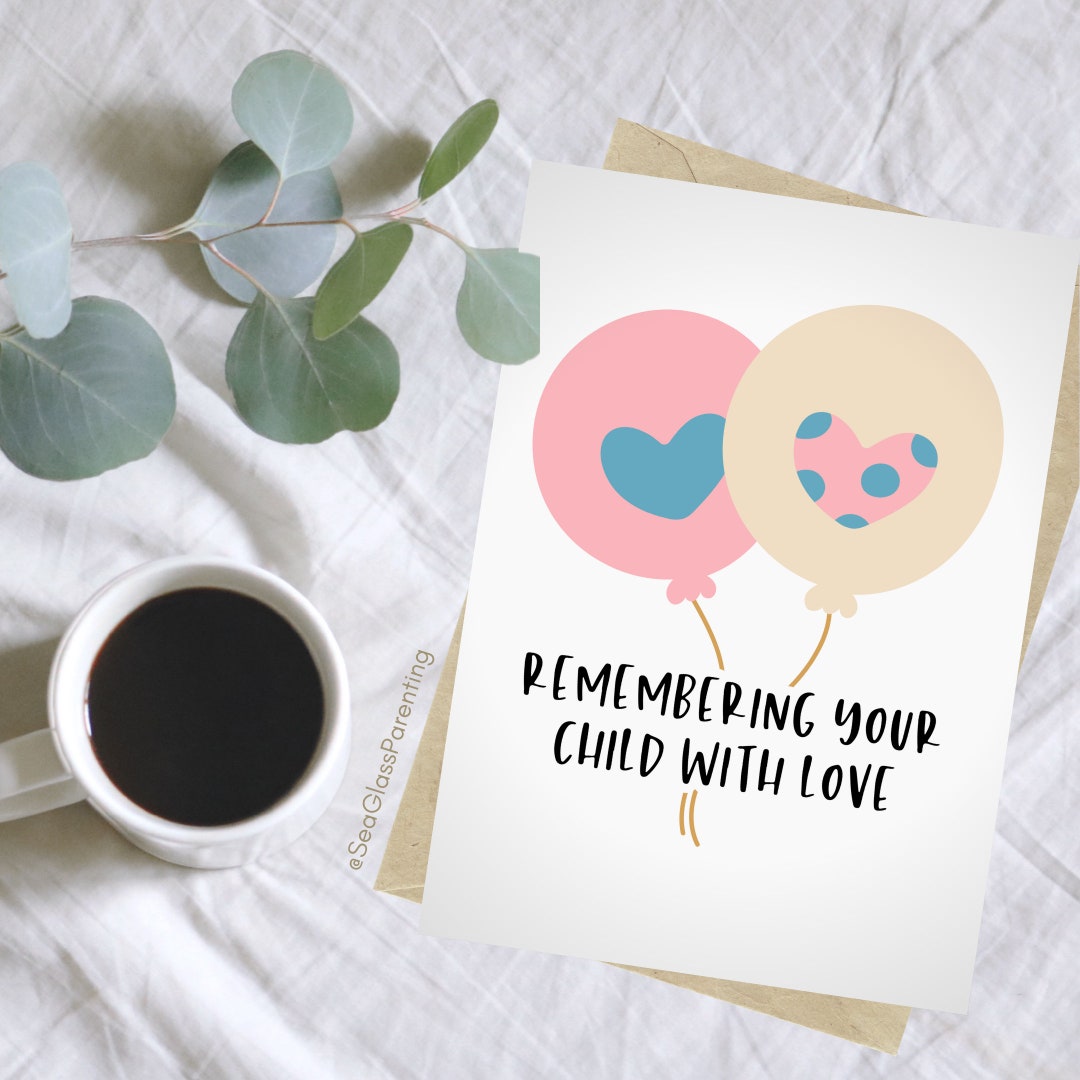 Memorial Greeting Card, Cute Cartoon Balloons, Remembering Your Child ...