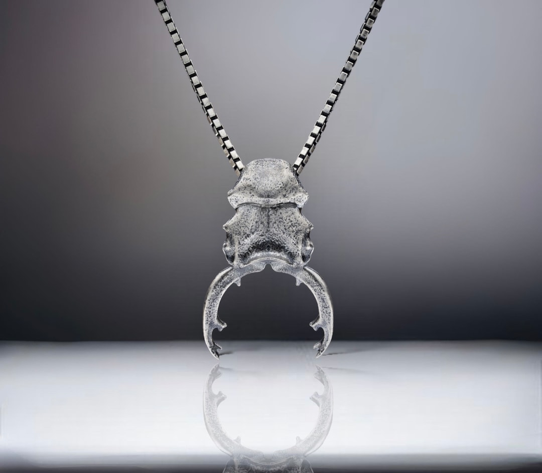 Stag Beetle Oxidized Sterling Silver Pendant With 22” Box Chain ...