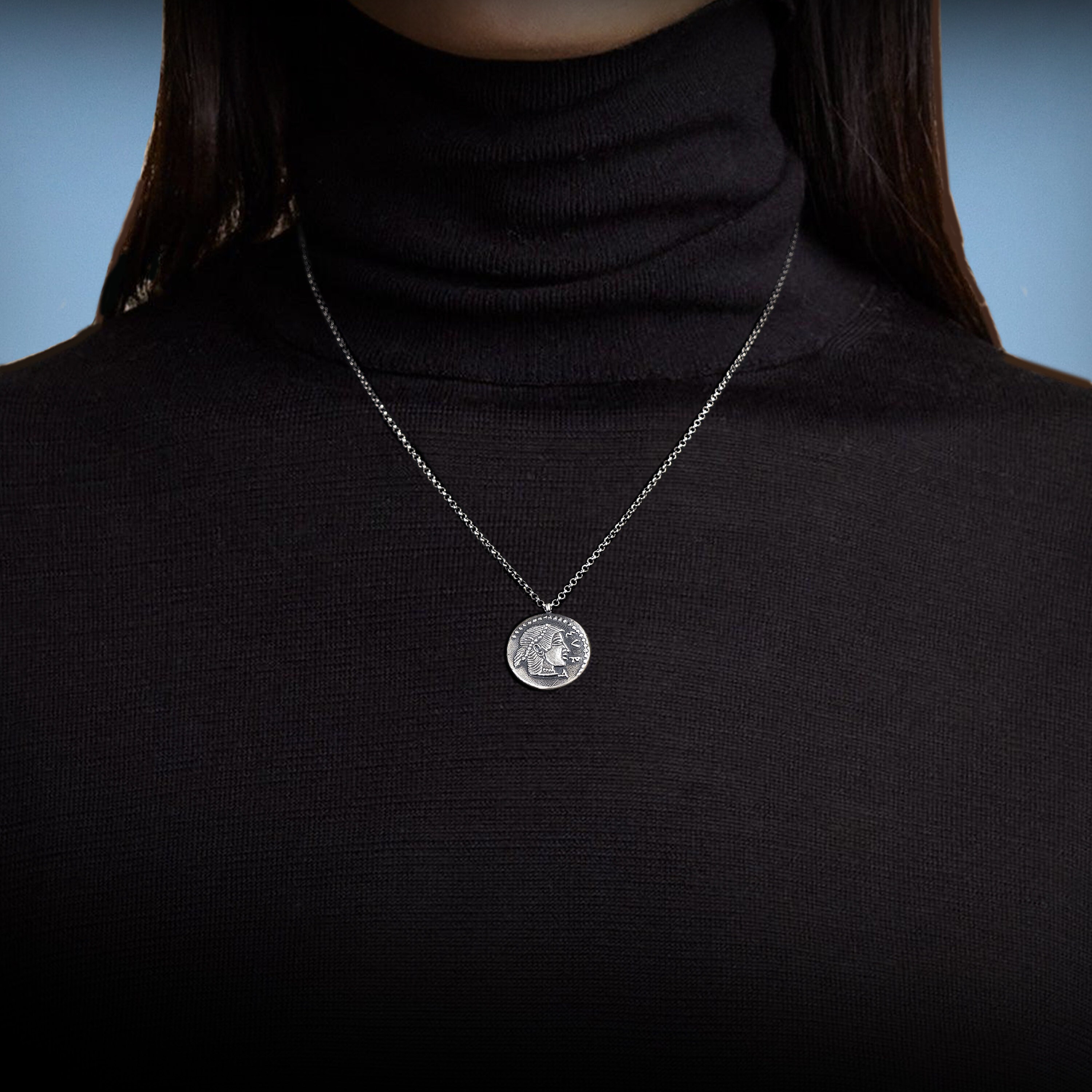 Sterling Silver Oxidized Roman Coin Necklace, Old Ancient Greek Circle ...