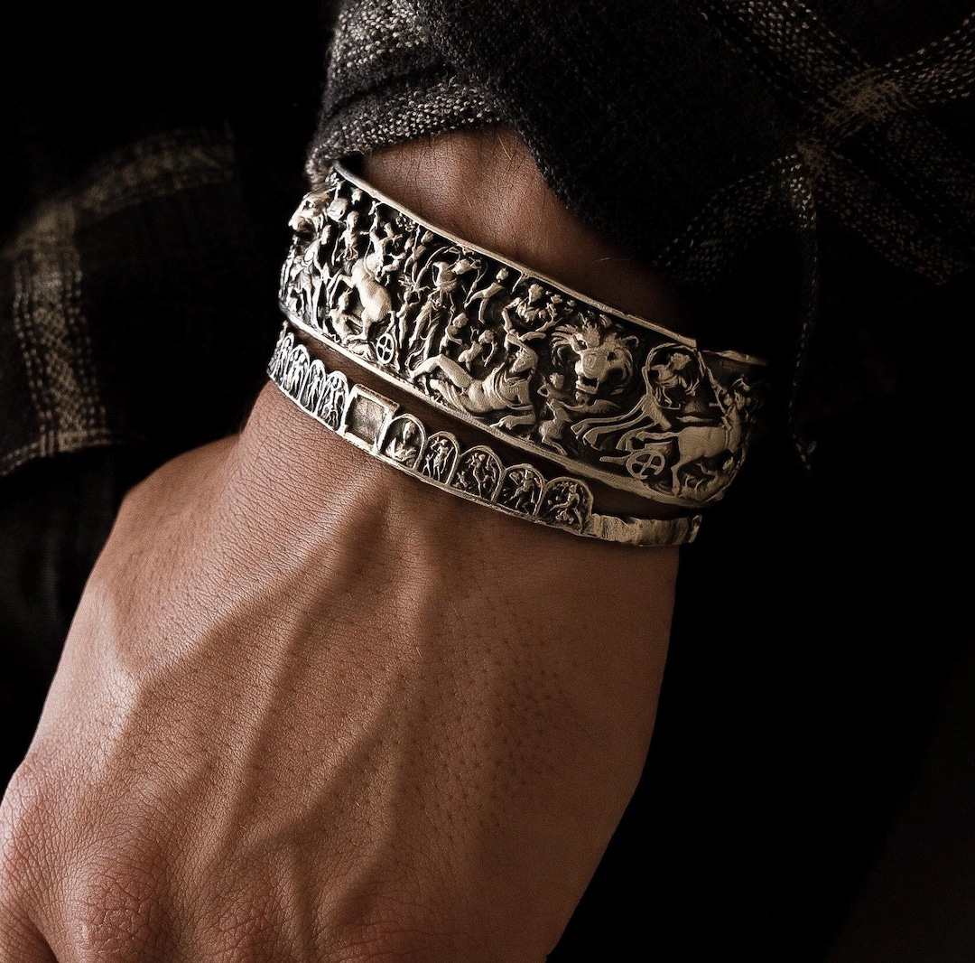 Men's Roman Tomb Oxidized Sterling Silver Cuff Bracelet, Silver ...