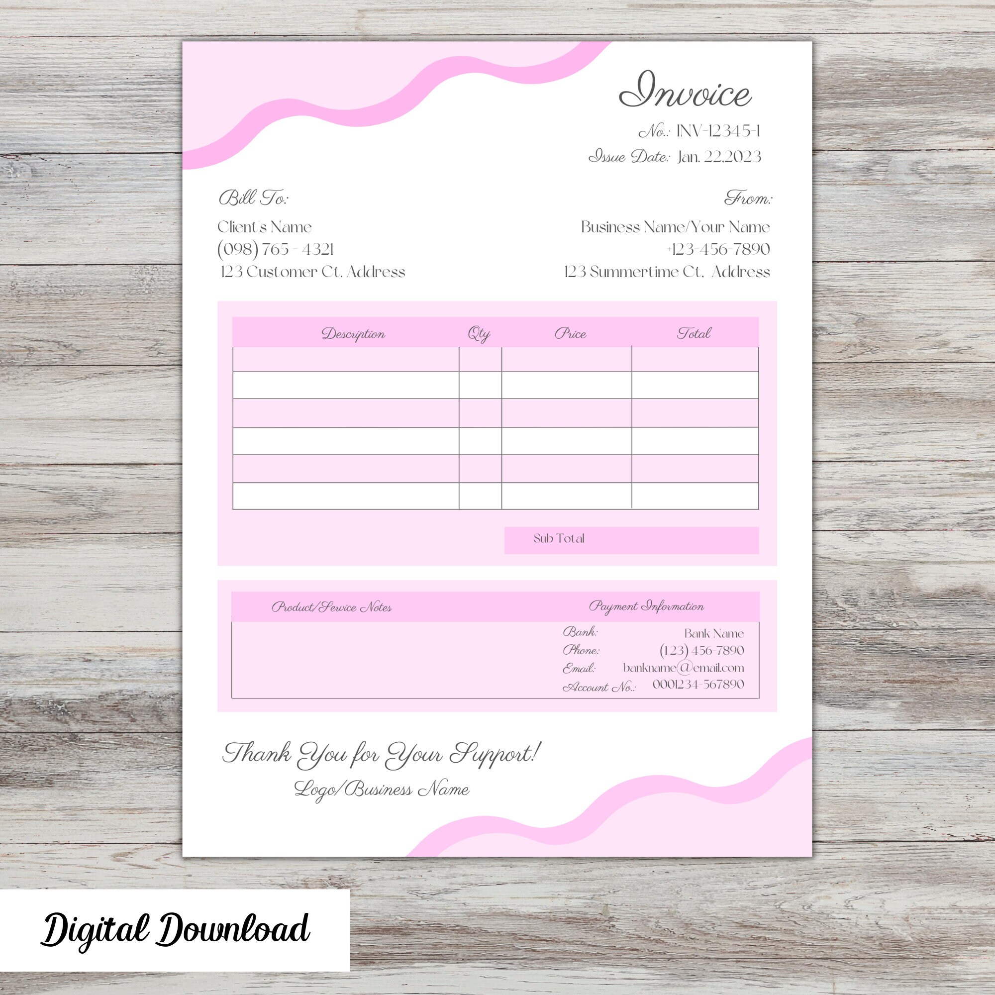 Fillable Invoice Template Editable Invoice Invoice Template - Etsy