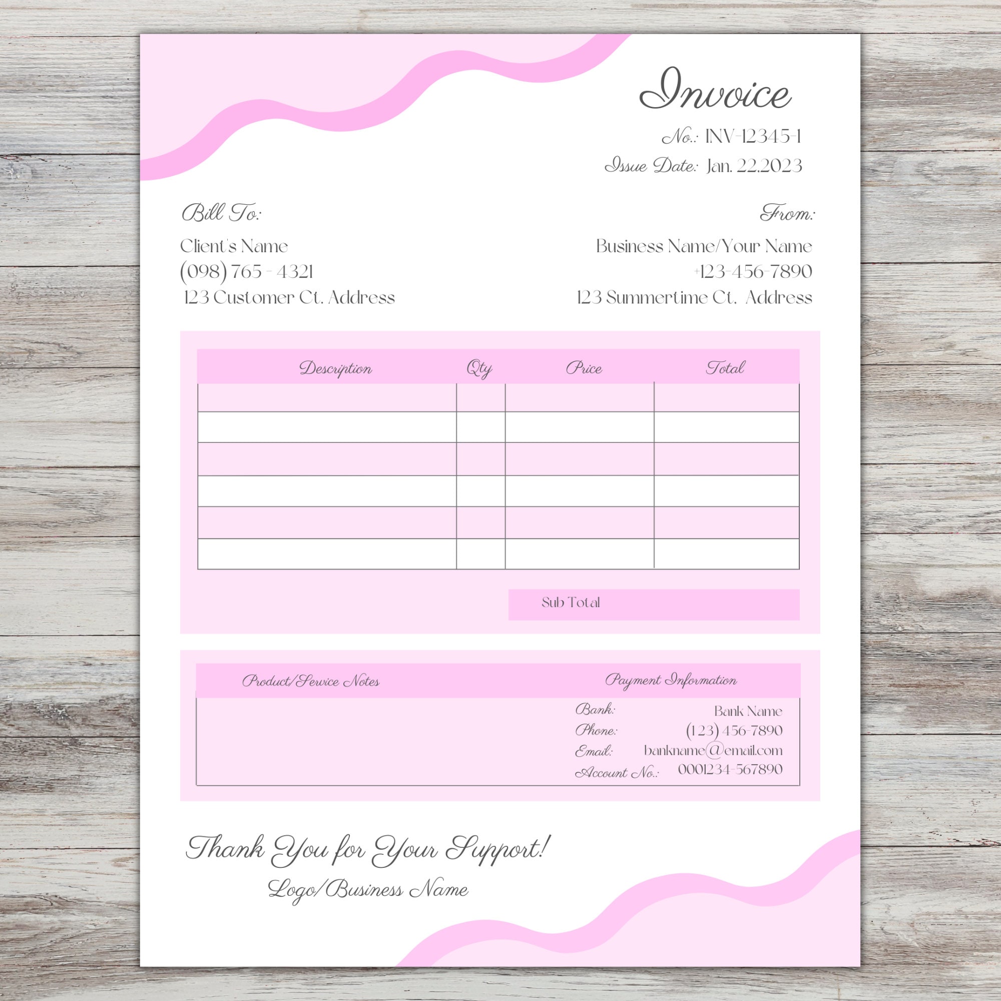 Fillable Invoice Template Editable Invoice Invoice Template - Etsy