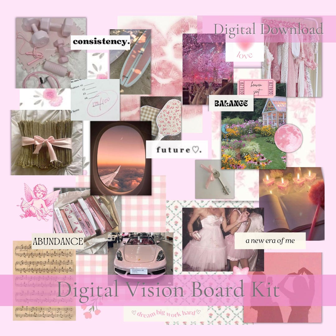 Pink Vision Board, Canva Vision Board Template, Vision Board Kit ...