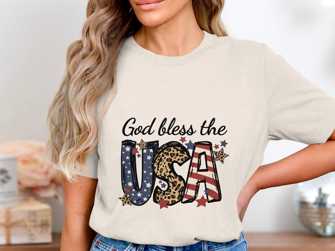 God Bless USA Cute Text Png, Patriotic Design Png, Leopard Print Png ...