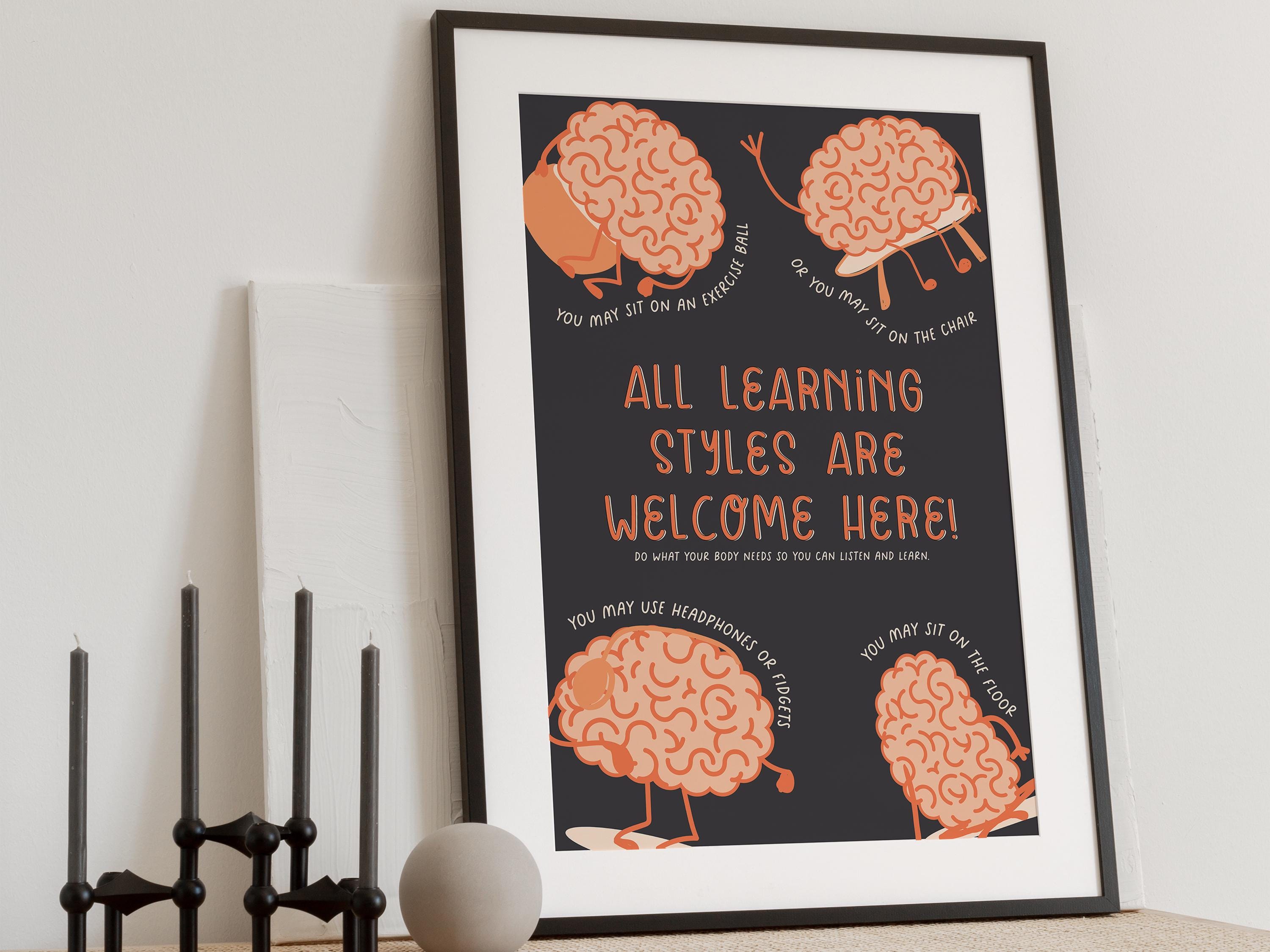 Classroom Poster All Learning Styles Are Welcome Here Neurodiversity ...