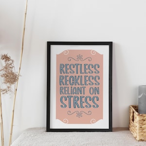 ADHD Poster Funny Meme, Restless Reckless Reliant on Stress Quote Wall ...