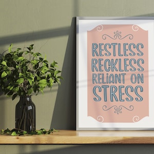 ADHD Poster Funny Meme, Restless Reckless Reliant on Stress Quote Wall ...