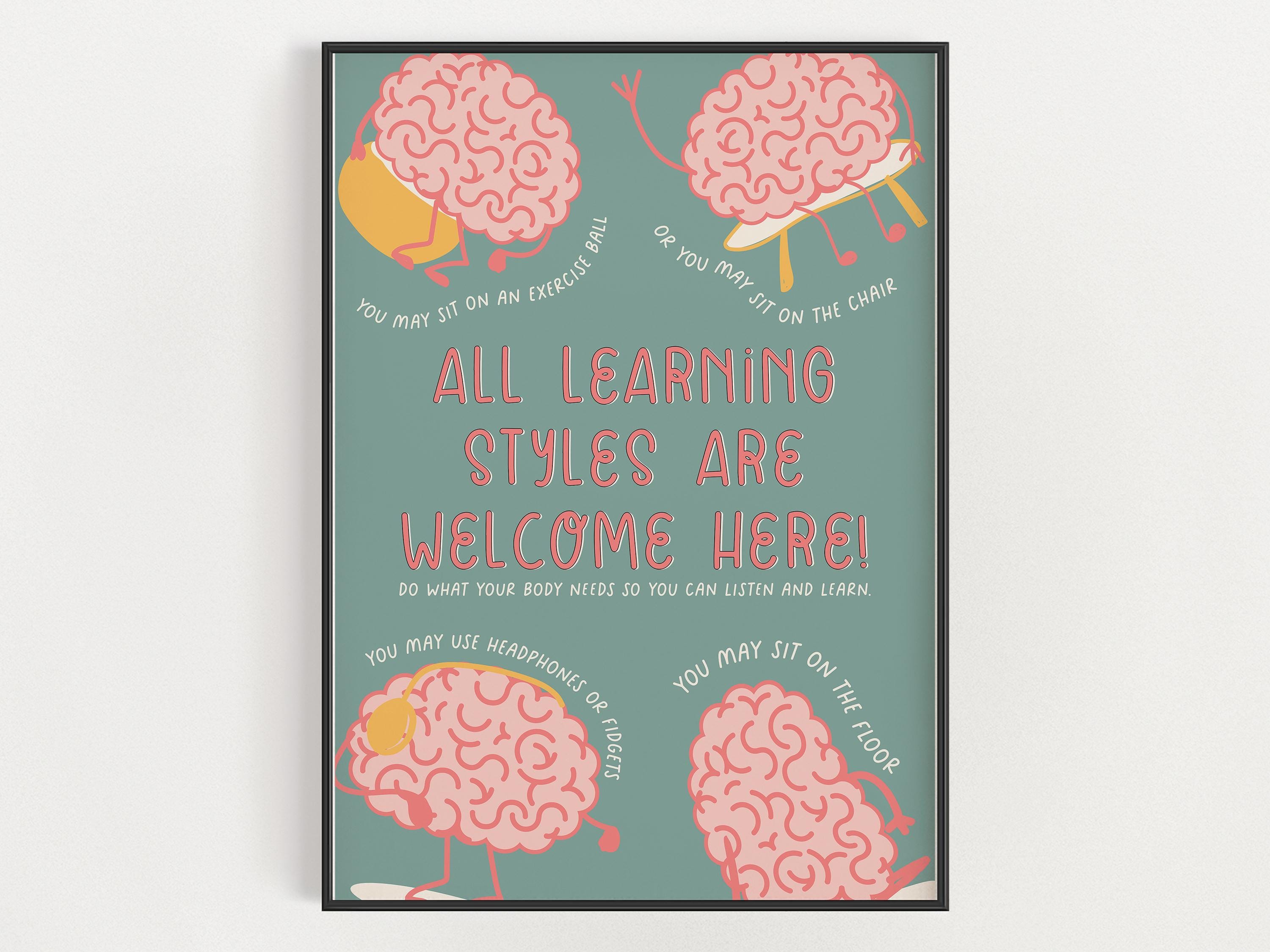 Classroom Poster All Learning Styles Are Welcome Here Neurodiversity ...