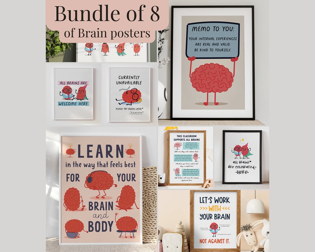 BUNDLE of Eight Brain Posters, Mental Health Art, Neurodiversity ...
