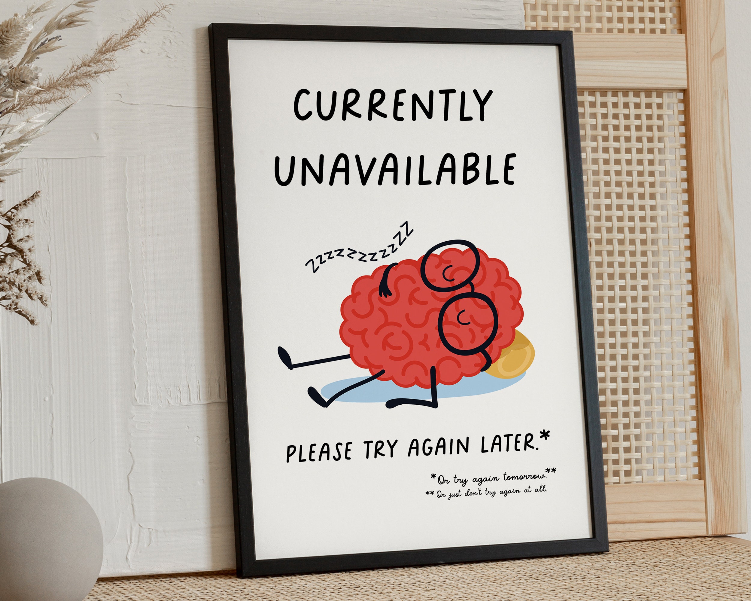 Currently Unavailable Brain Poster, Funny ADHD Meme Art, Autistic ...