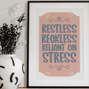 ADHD Poster Funny Meme, Restless Reckless Reliant on Stress Quote Wall ...