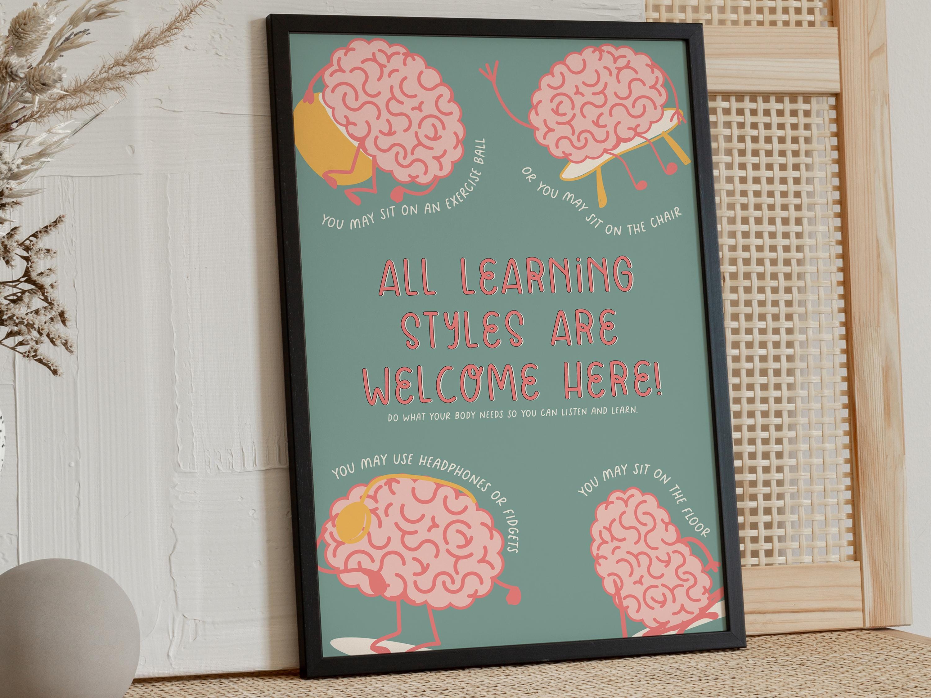 Classroom Poster All Learning Styles Are Welcome Here Neurodiversity ...