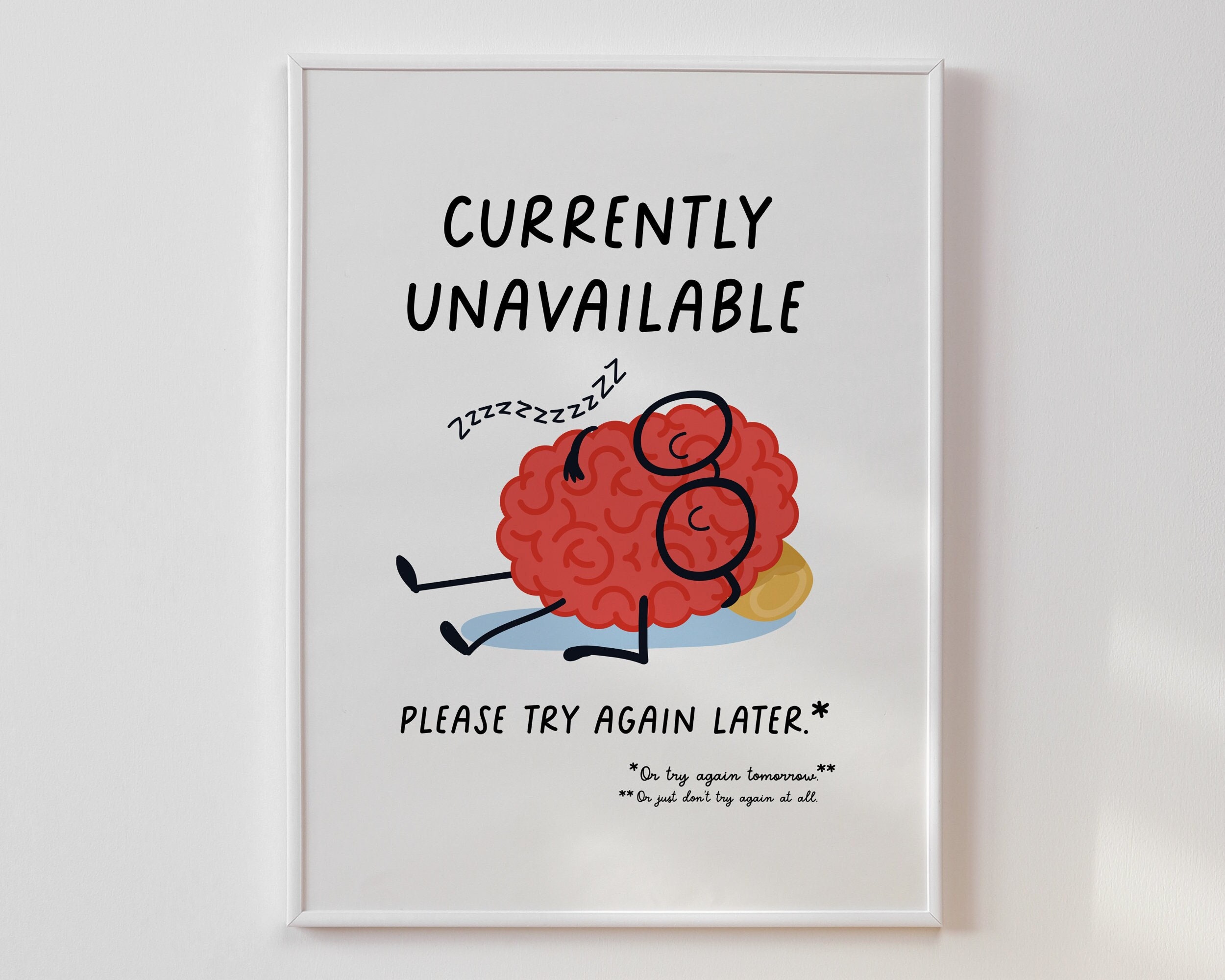 Currently Unavailable Brain Poster, Funny ADHD Meme Art, Autistic ...