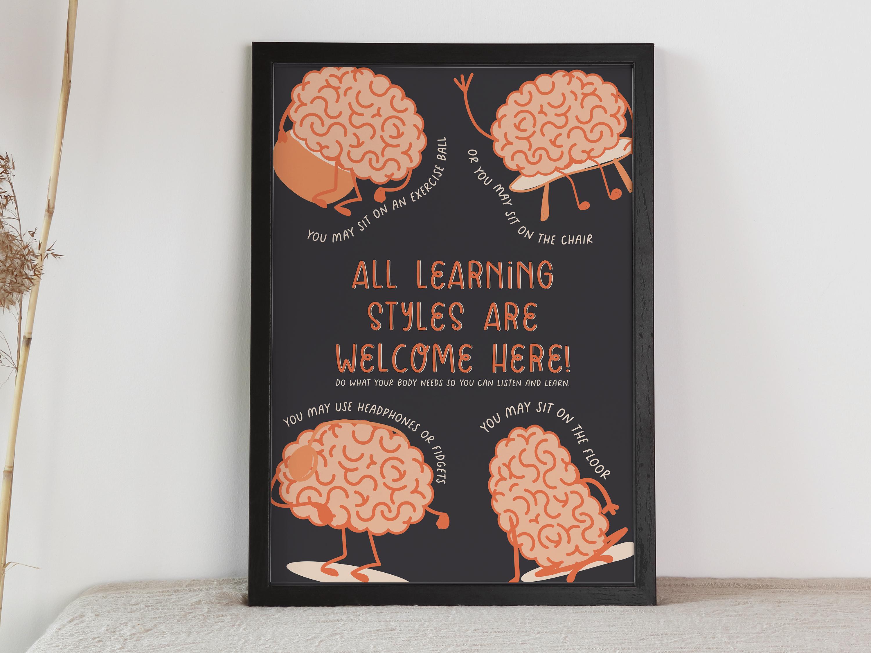 Classroom Poster All Learning Styles Are Welcome Here Neurodiversity ...