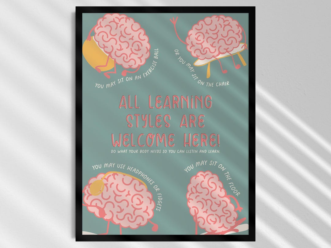 Classroom Poster All Learning Styles Are Welcome Here Neurodiversity ...