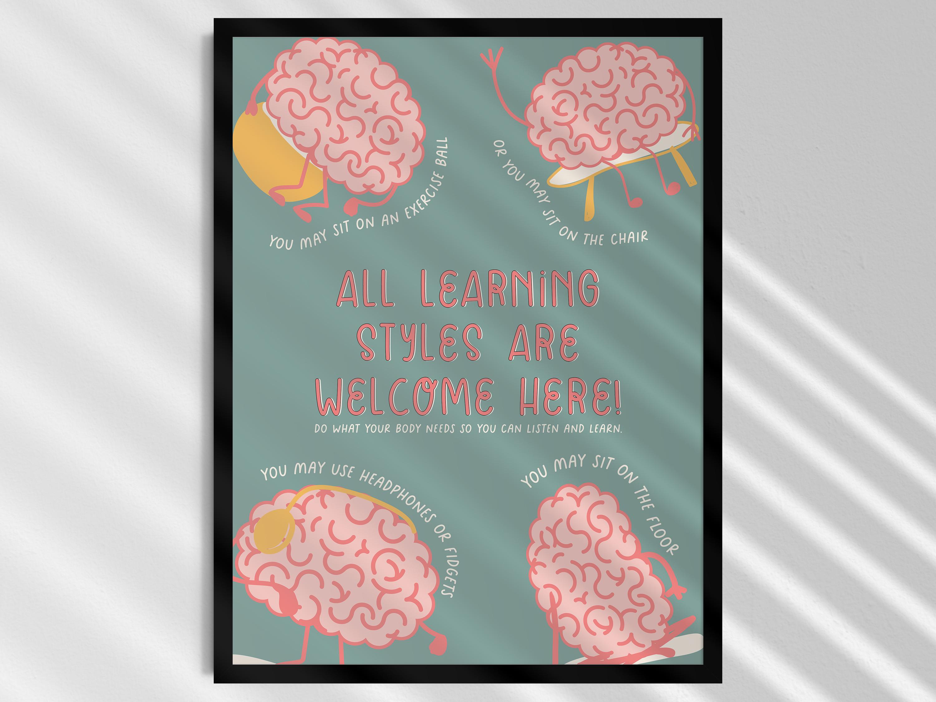 Classroom Poster All Learning Styles Are Welcome Here Neurodiversity ...