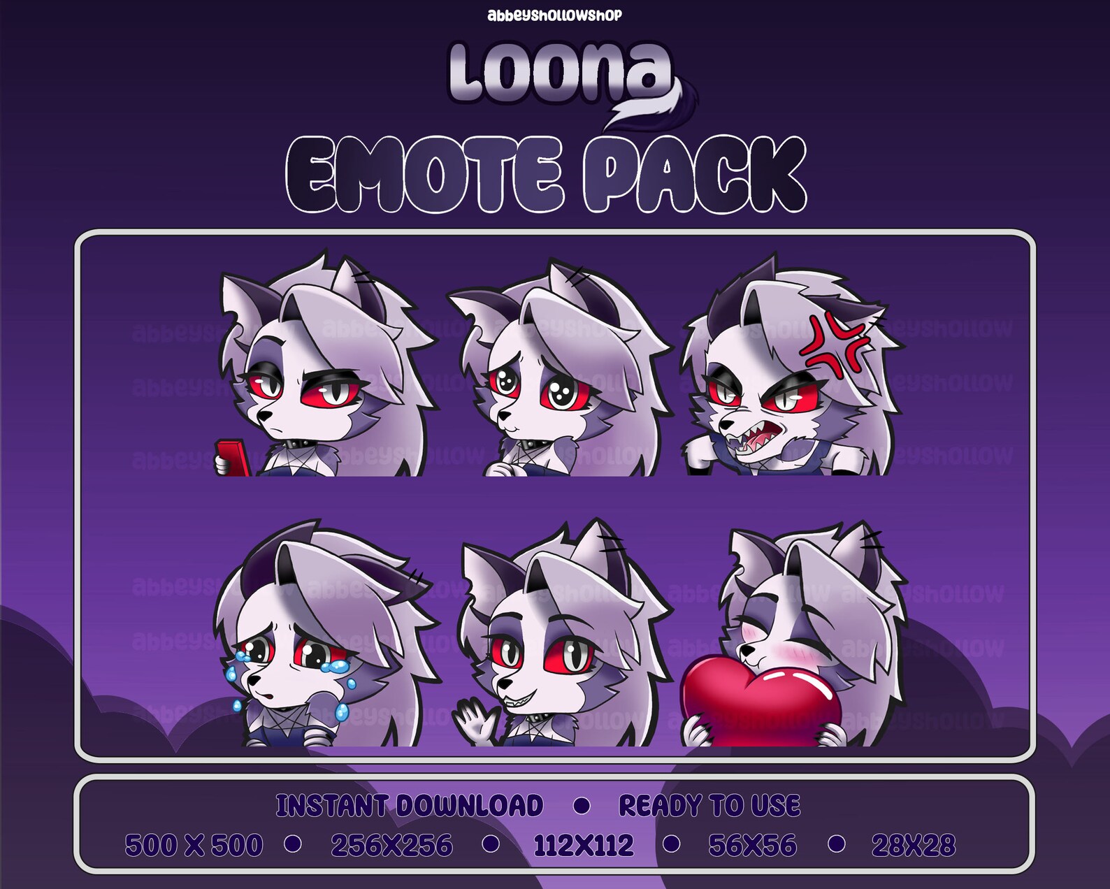Helluva Boss Loona Premade Emote Pack 6 Twitch Emotes Discord Emotes - Etsy