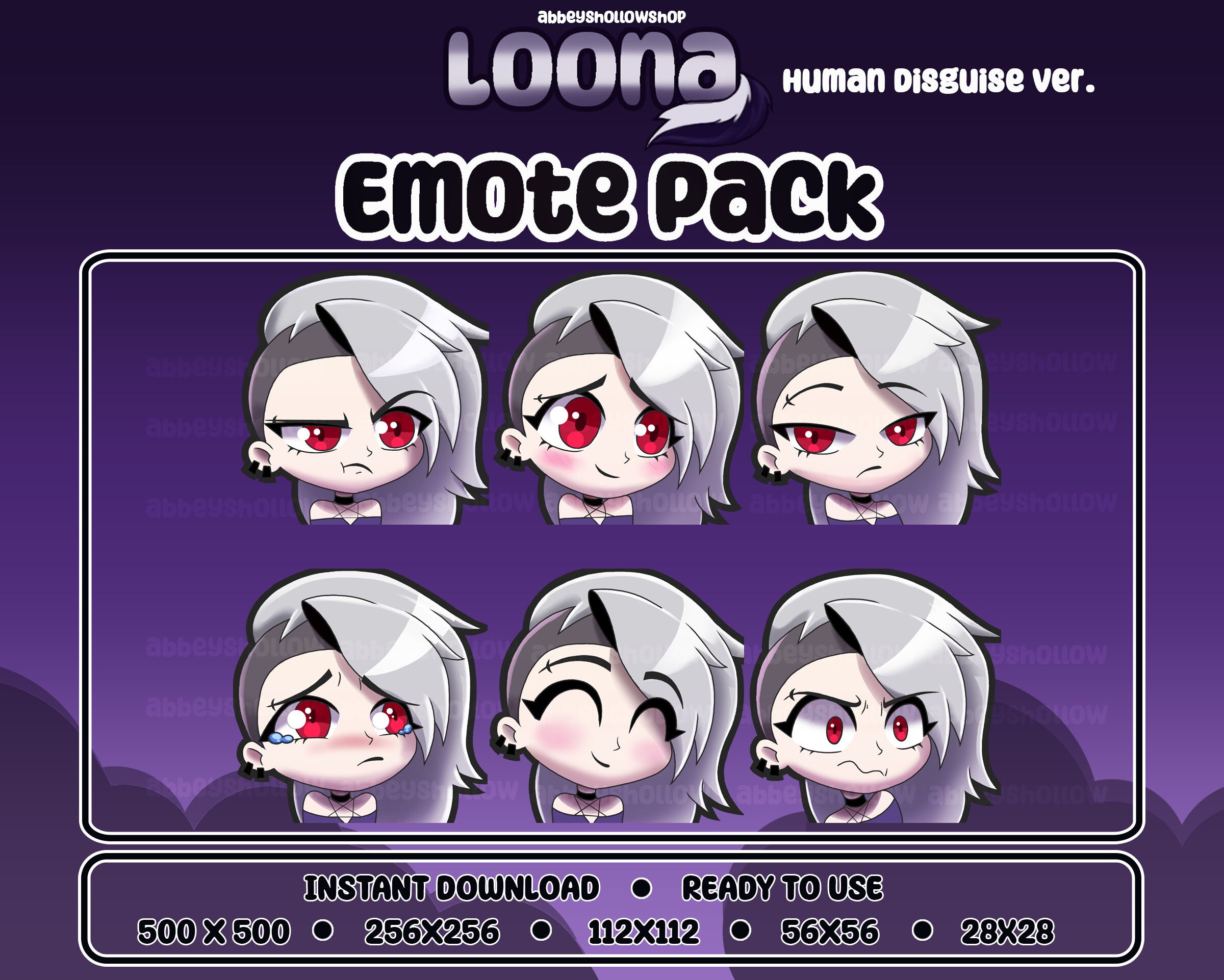 Helluva Boss Loona human Disguise Premade Emote Pack 6 Twitch Emotes ...