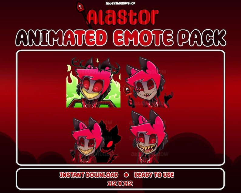Animated Hazbin Hotel | Alastor Premade Emote Pack (4) | Twitch Emotes ...