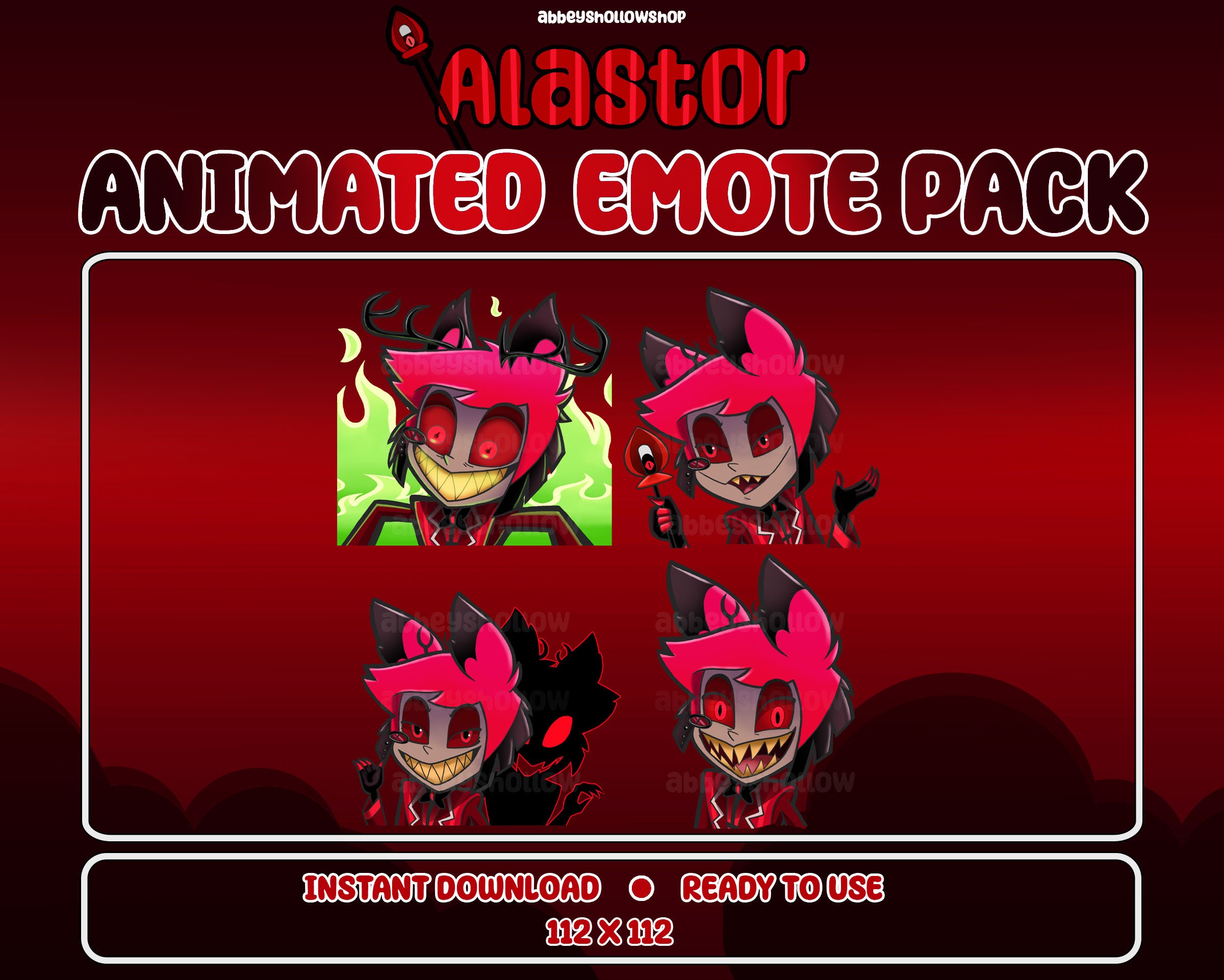 Animated Hazbin Hotel | Alastor Premade Emote Pack (4) | Twitch Emotes ...