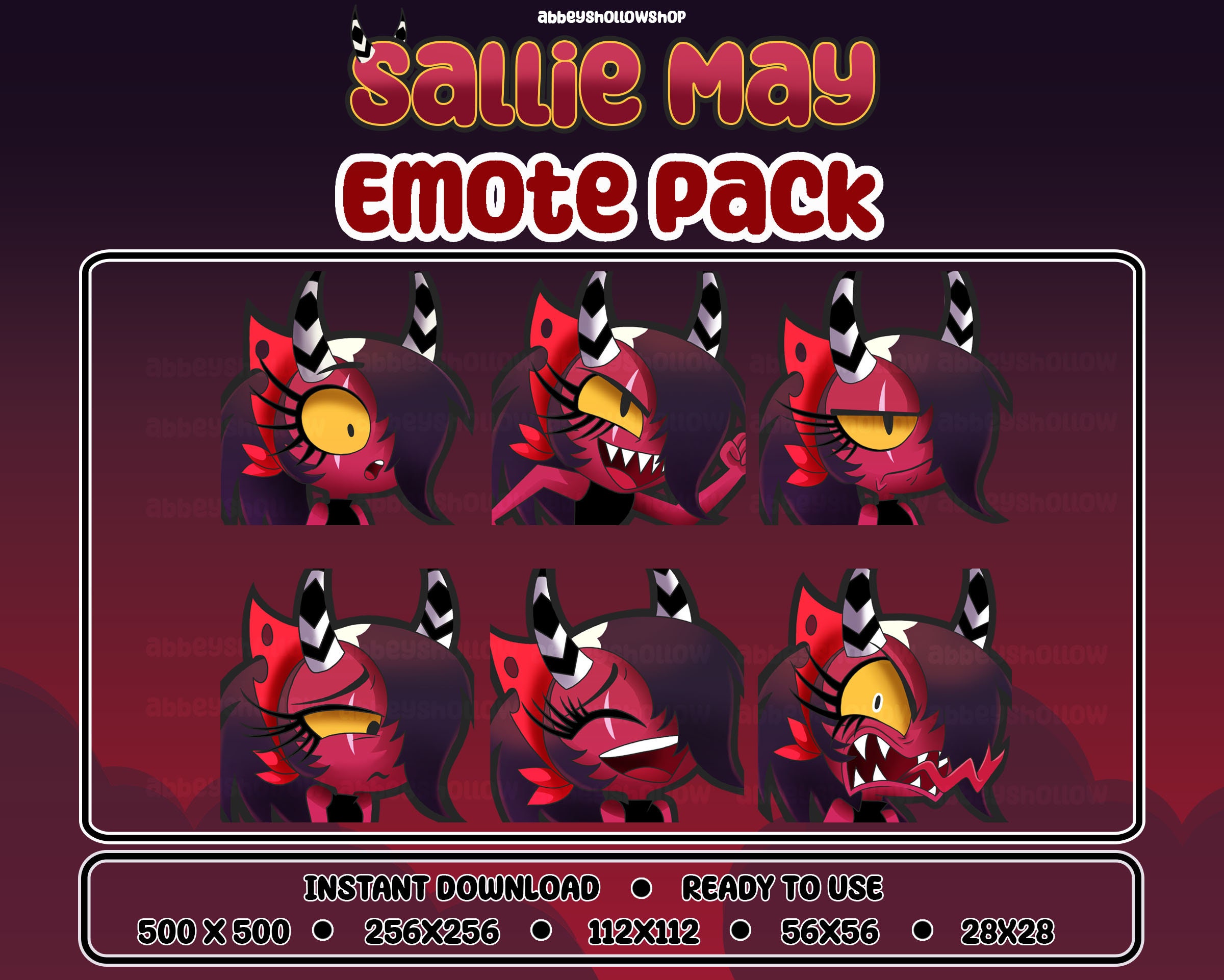 Helluva Boss Sallie May Premade Emote Pack 6 Twitch Emotes Discord ...