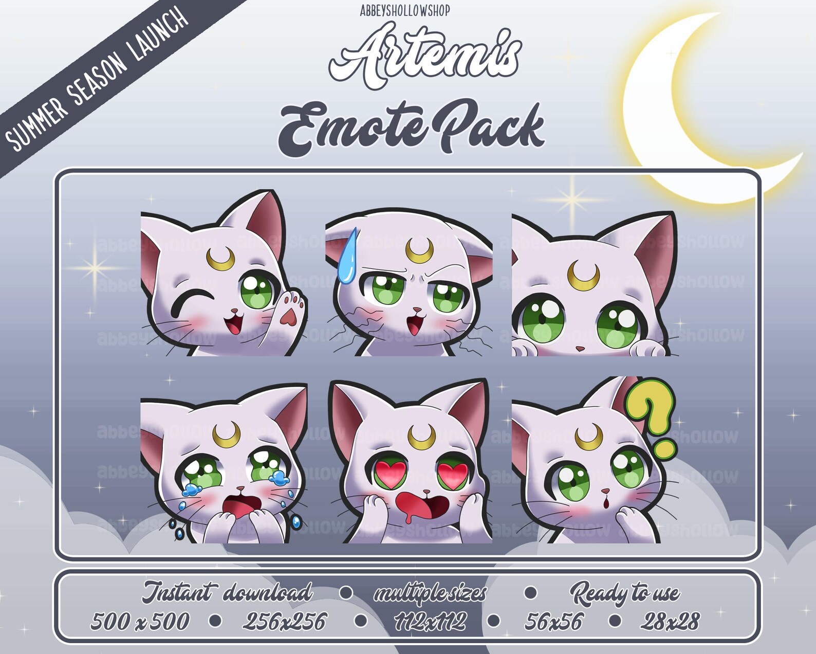Artemis Summer Season Launch Sailor Moon Premade Emote Pack 6 Twitch ...