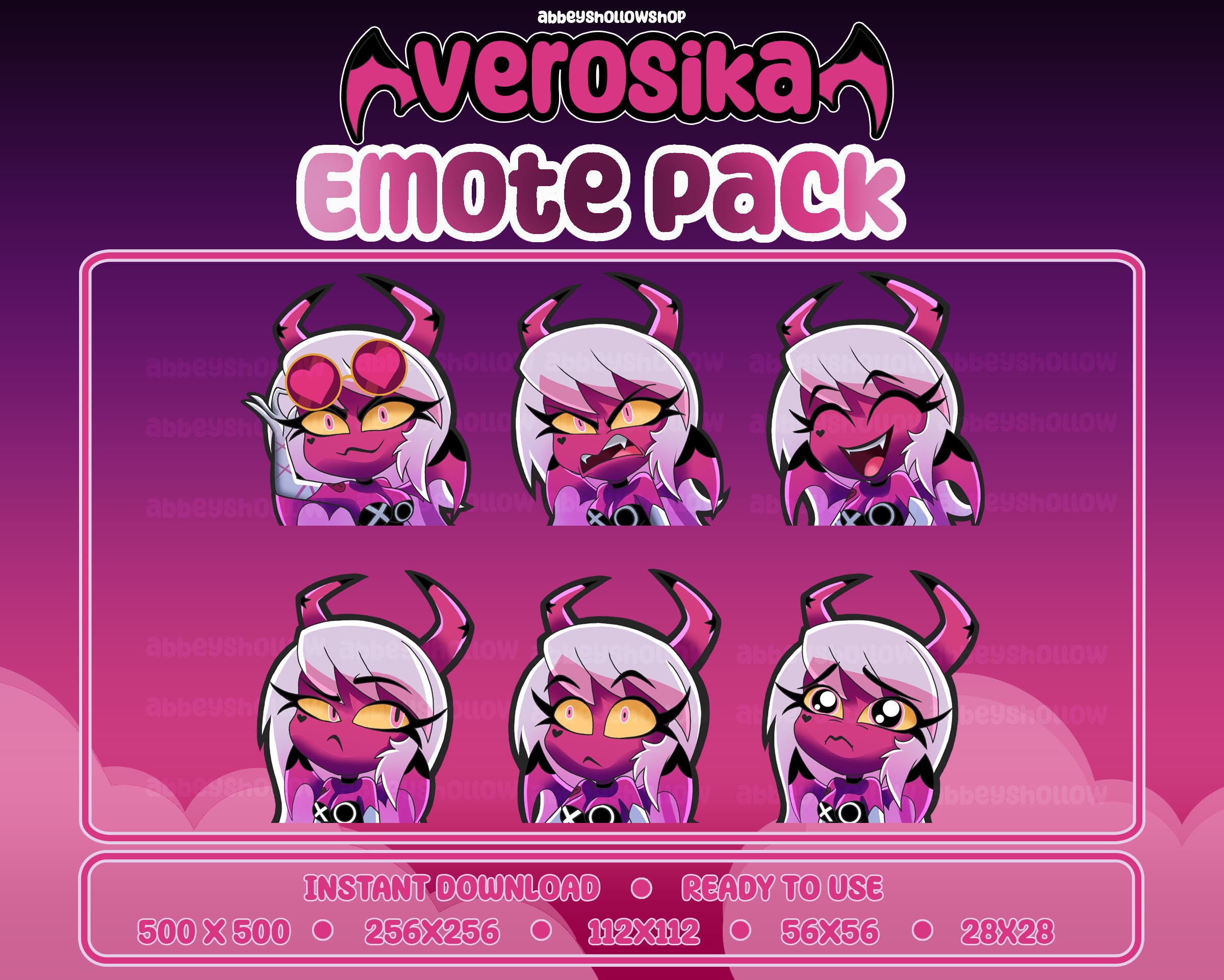 Helluva Boss Verosika Premade Emote Pack 6 Twitch Emotes Discord Emotes ...