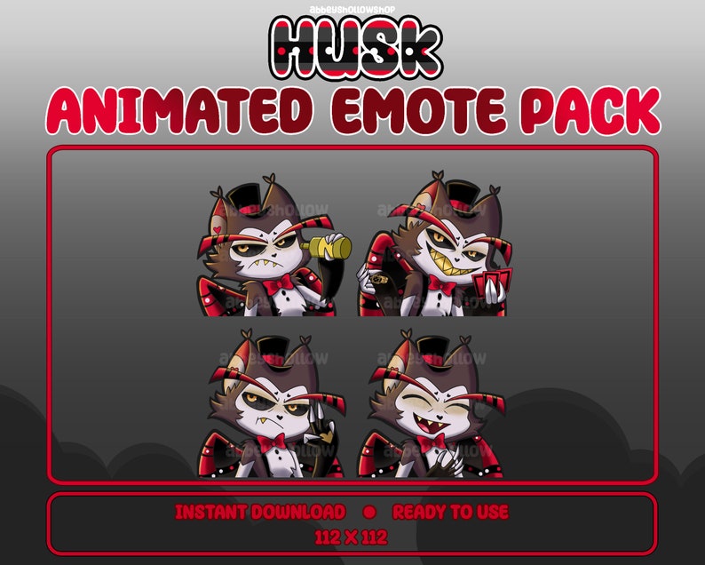 Animated Hazbin Hotel | Husk Premade Emote Pack (4) | Twitch Emotes ...