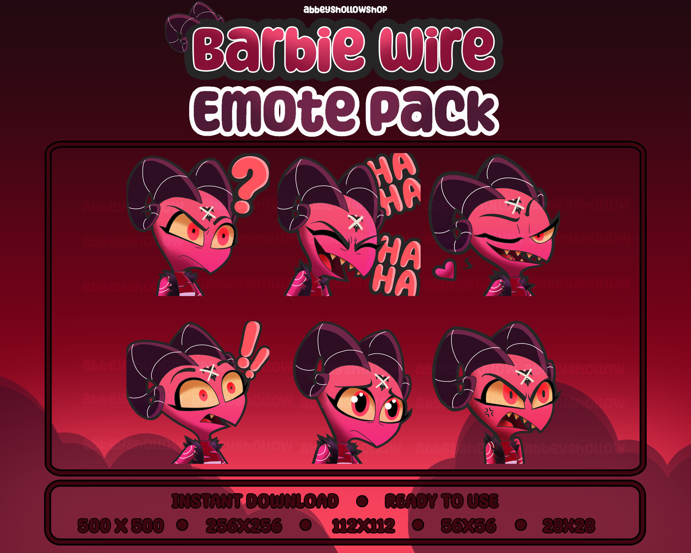Helluva Boss | Barbie Wire Premade Emote Pack (6) | Twitch Emotes ...