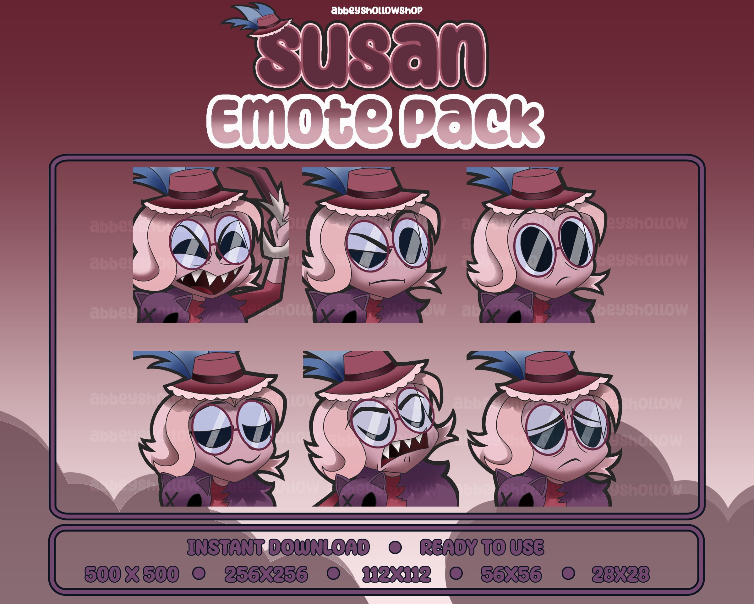 Hazbin Hotel Susan Premade Emote Pack 6 Twitch Emotes Discord Emotes - Etsy