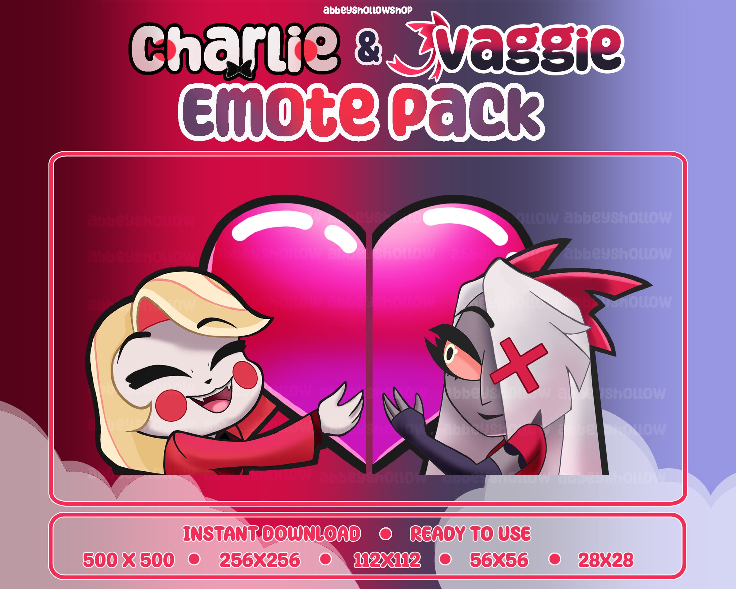 Hazbin Hotel | Charlie & Vaggie Premade Emote Pack (2) | Twitch Emotes ...