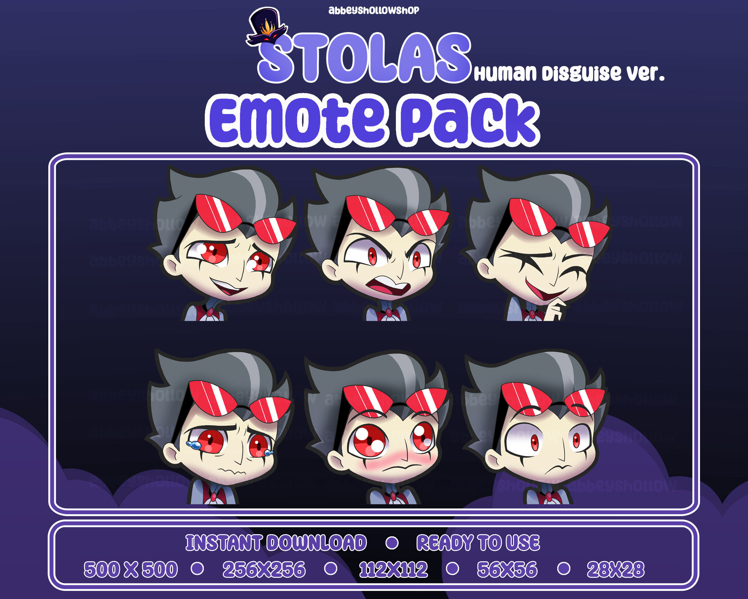 Helluva Boss Stolas human Disguise Premade Emote Pack 6 Twitch Emotes ...