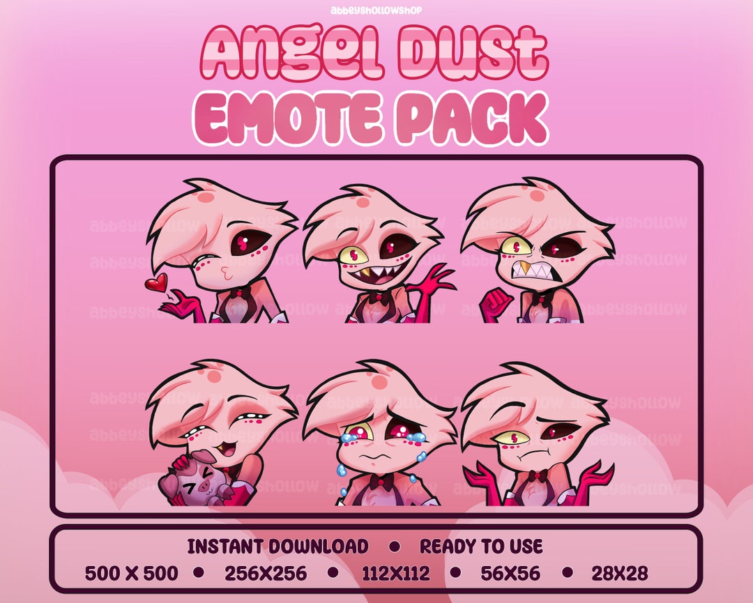 Hazbin Hotel | Angel Dust Premade Emote Pack (6) | Twitch Emotes ...