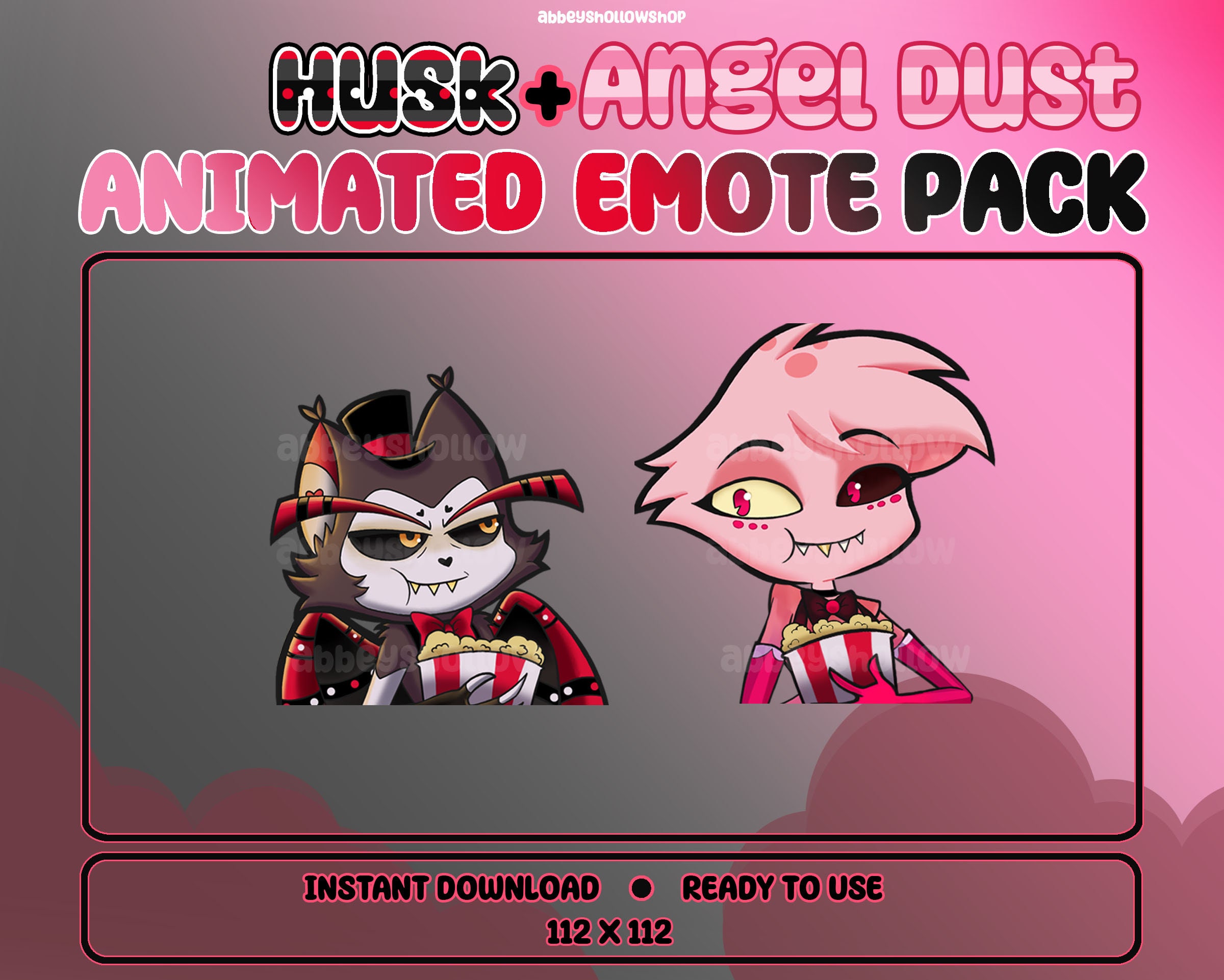 Animated Hazbin Hotel Husk & Angel Dust Premade Emote Pack 2 Twitch ...